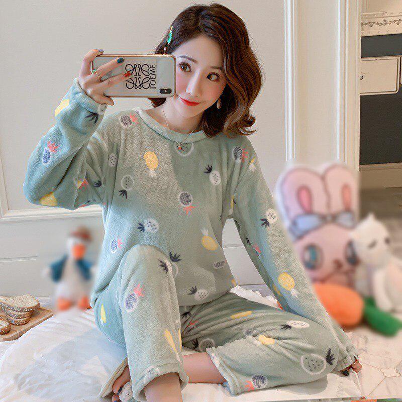 Women Pajamas Set Autumn Winter Kawaii Cartoon Printed Nightgown Cute ...