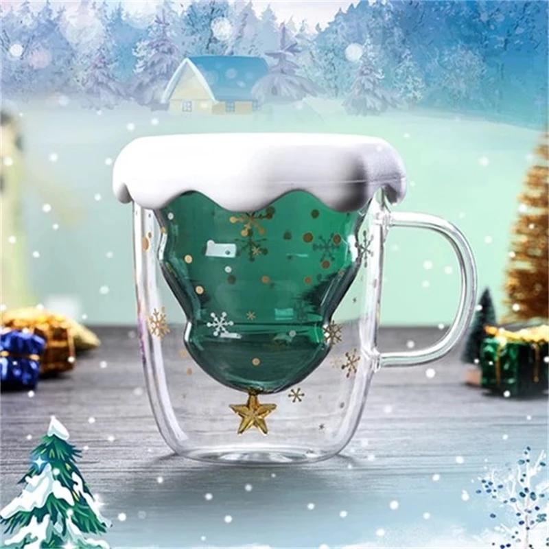 Buy Christmas Tree Glass Cup Double Walled Glass Snowflake Anti ...