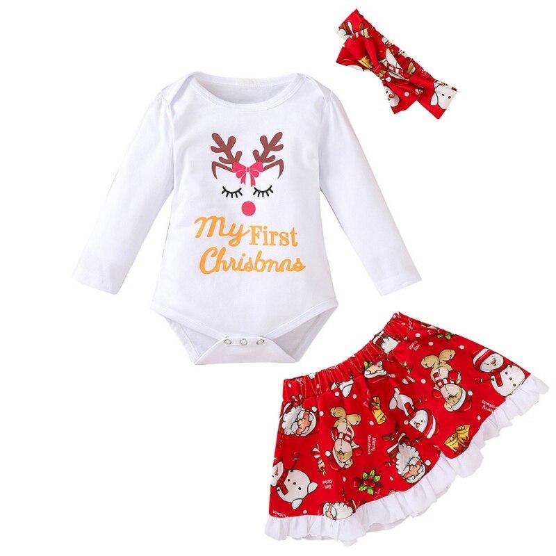 Buy Christmas Baby Girl Clothes Set 3Pcs Toddler Kids Elk Print Romper ...