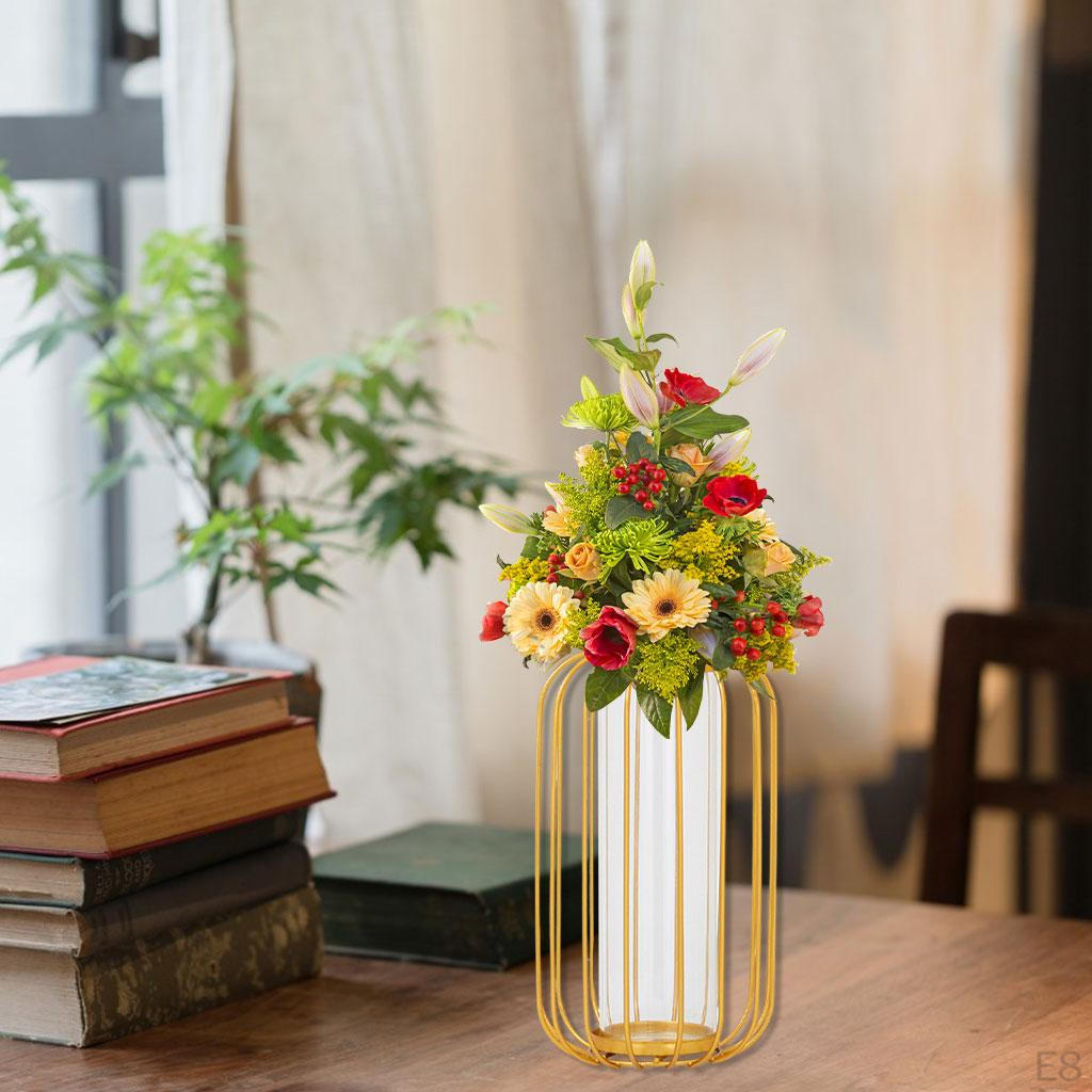Home Décor MODERN STYLE l Golden Glass Vase Iron Hydroponic Plant ...