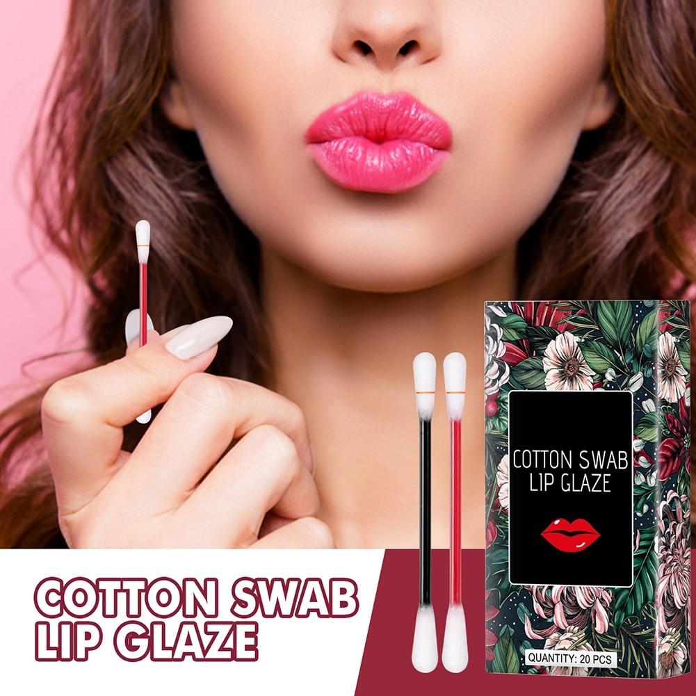 Buy 20 Pcs Box Cotton Swab Lip Color Box Matte Red Not Sticky ...