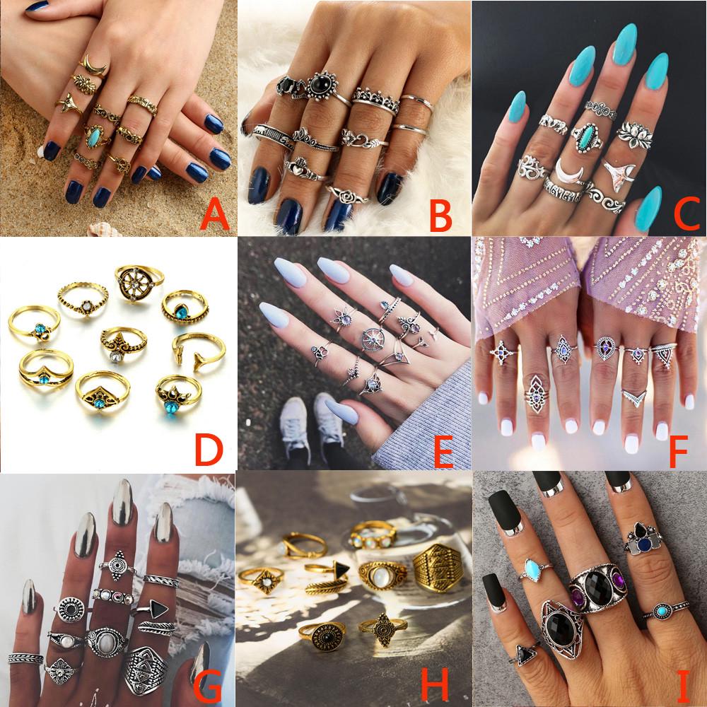 Buy Women Punk Silver Boho Stack Plain Knuckle Jewelry Finger Tip Rings ...