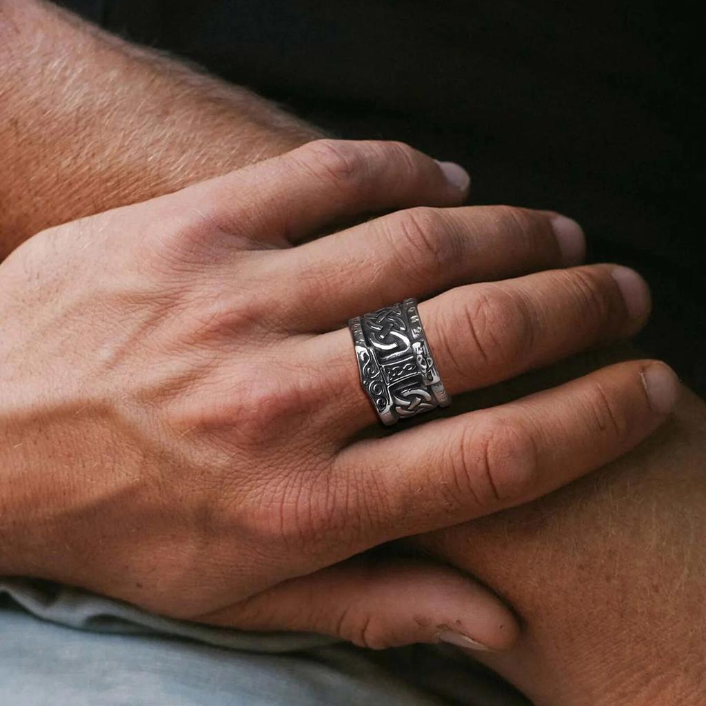 Buy Rock Punk Norse Viking Stainless Steel Thor's Hammer Rings for Men ...
