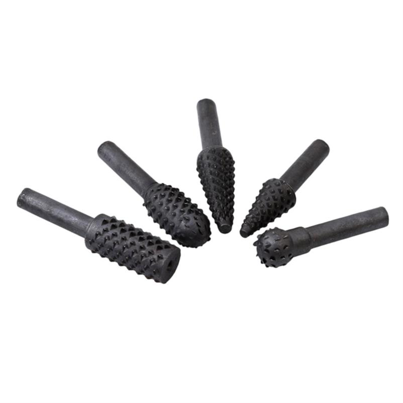 Buy 5pcs/set Silver Steel Rotary Burr Set Shank Wood Rasp Drill Bit at ...