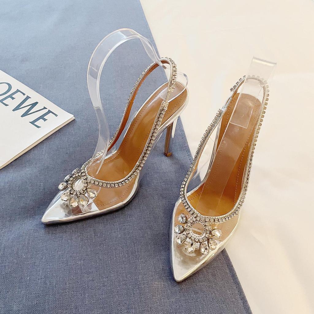 Cheap Eilyken Summer Crystal Rhinestone Transparent PVC Pumps Women Slingback Sandals Strippers ...