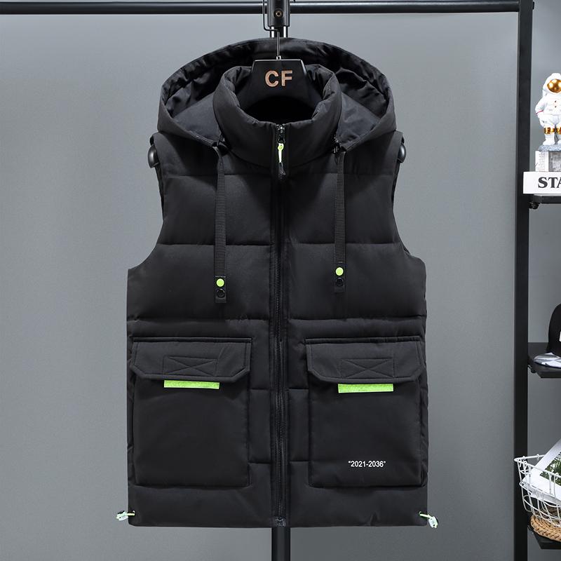 2022 Winter Camouflage Thick Vest Men Hooded Hat Detachable Sleeveless