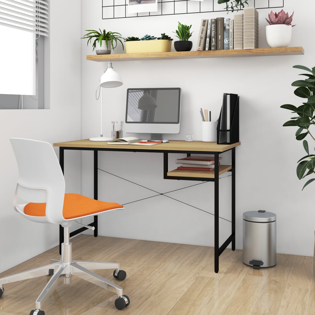 Buy Computer Desk Black and Light Oak 105x55x72 cm MDF and Metal at ...