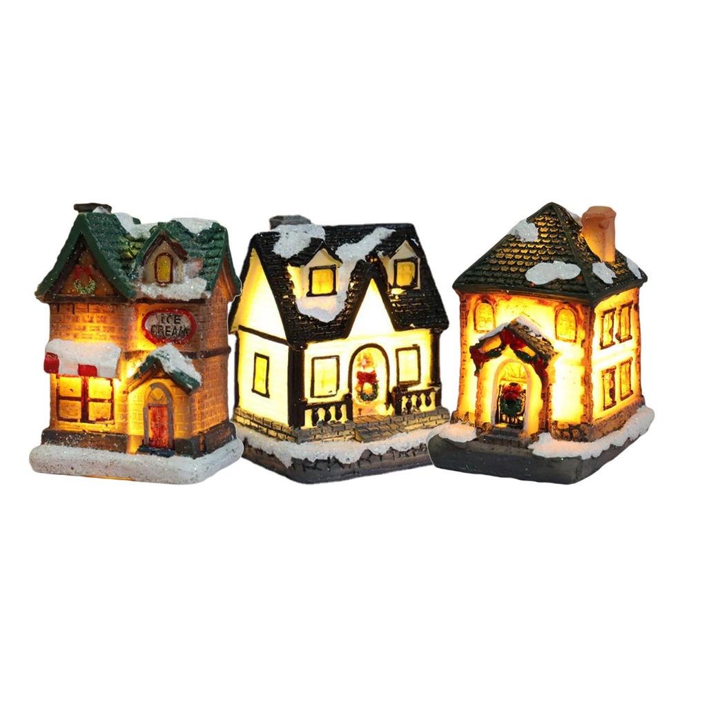 Buy 3pcs Light Up Christmas Decoration LED House Miniature House at ...