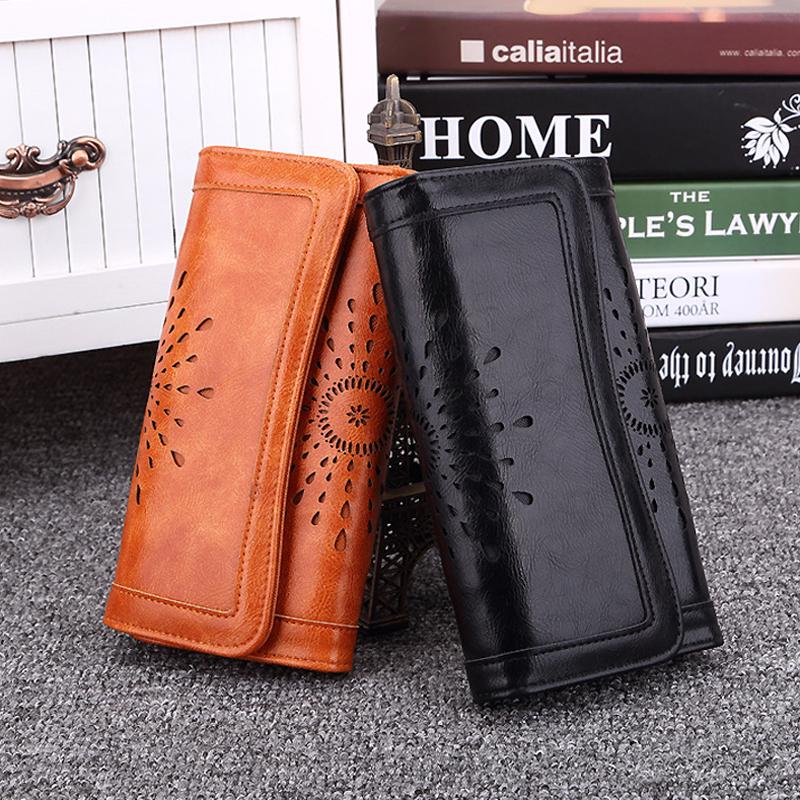 Buy Hollow Out Three Fold PU Leather Lady Vintage Long Purse at ...