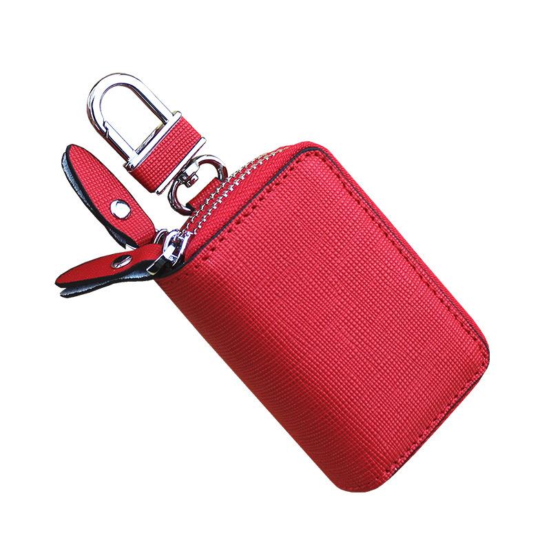 Buy Ladies Solid Color Cross Grain Leather Key Case Double Zipper Large ...