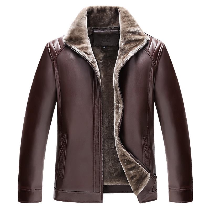 Buy Men Winter Coat Genuine Fur Collar Leather Warm Jacket Plus Size ...