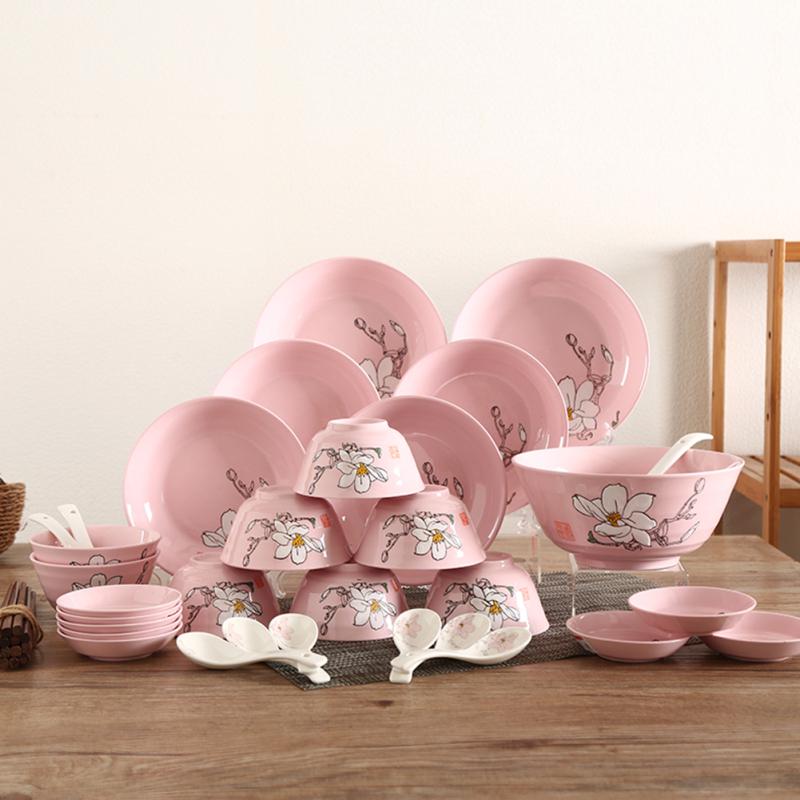 Buy 40Pcs/Set Flower Pattern Ceramic Bowl Dish Chopsticks Spoon ...