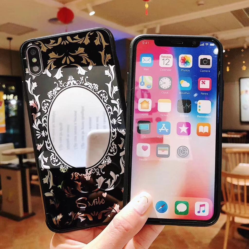 Mirror Phone Cover Case for iPhone 7 8 Plus XS MAX XR X Acrylic Leaves ...