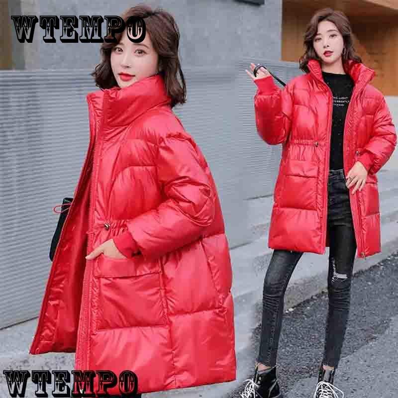 Buy WTEMPO Women's Shiny Cotton-padded Clothes Mid-length Thicken Coats ...
