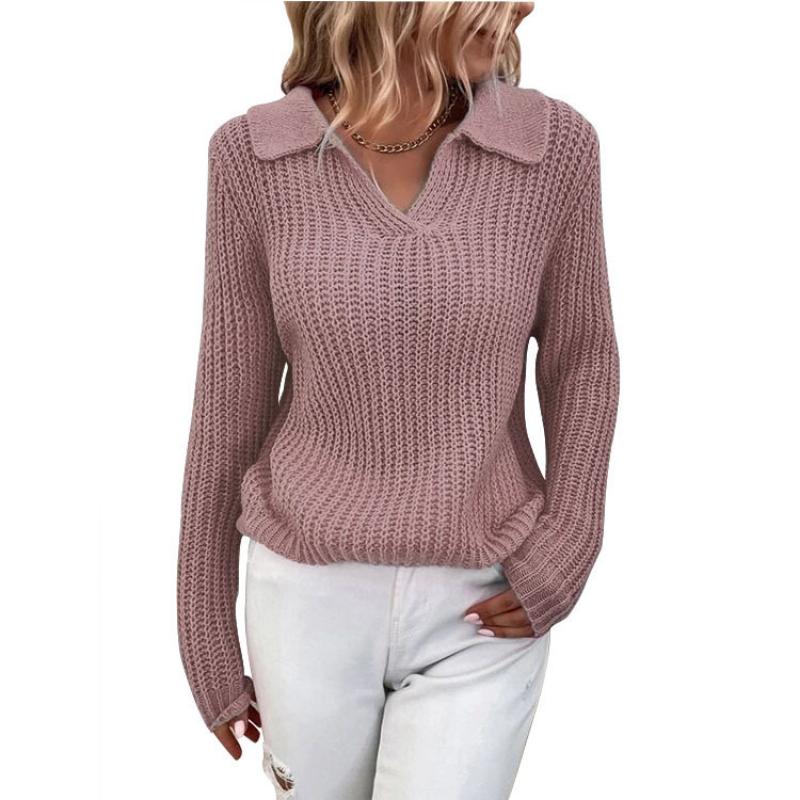 Buy Autumn and Winter New Sweater Lapel Solid Color Slim Crewneck ...