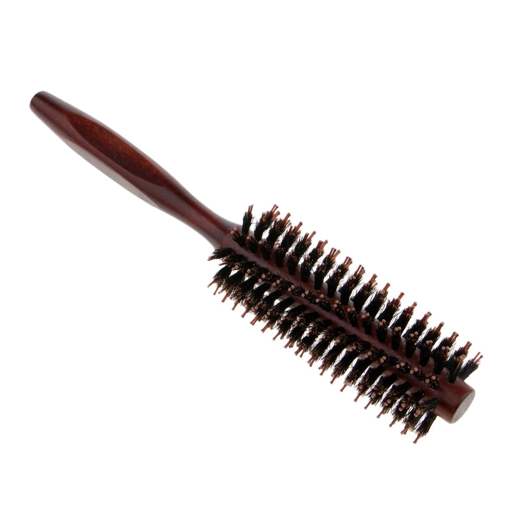 Buy Wood Handle Round Comb Natural Bristle Hairdressing Hairbrush ...
