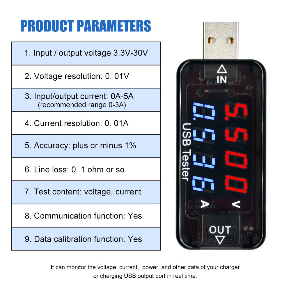Buy 3/4-Bit USB Dual Display Charger Tester Current Voltage Meter ...