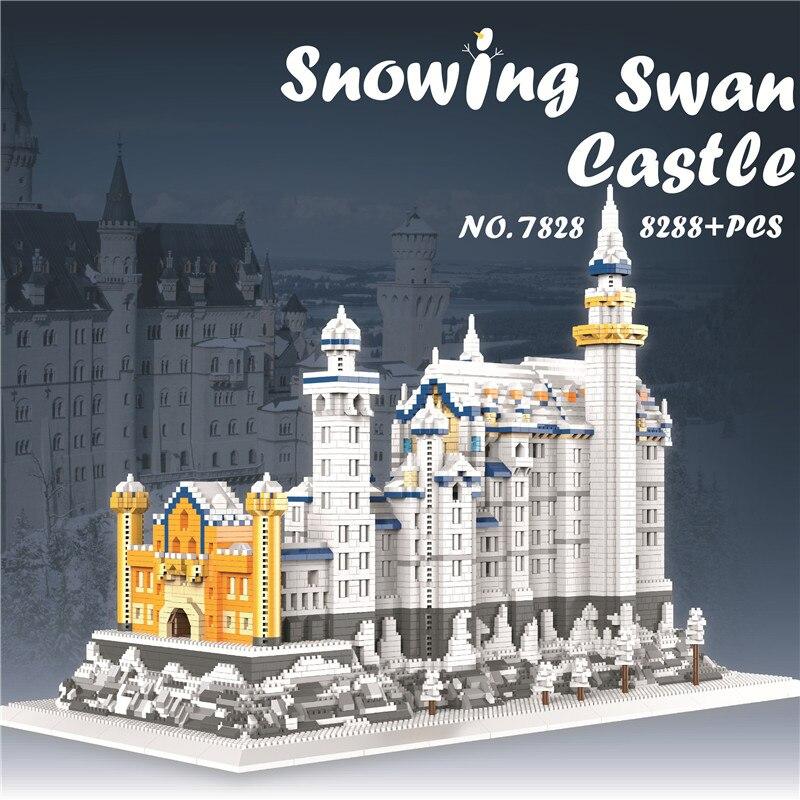 8288pcs Snowing Swan Castle Building Blocks Diamond Architecture Micro ...