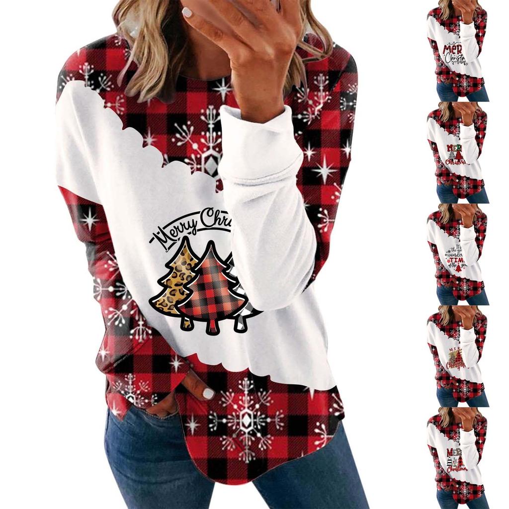 Buy Women's Fashion Casual Christmas Positioning Print Split Round Neck ...