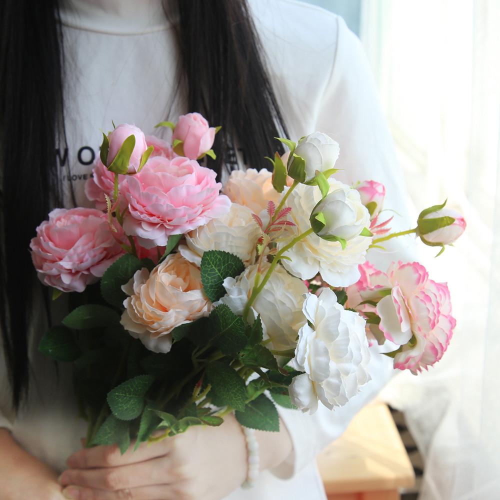 Buy Western Wedding Bridal Artificial Fake Rose Flower Peony Bouquet ...