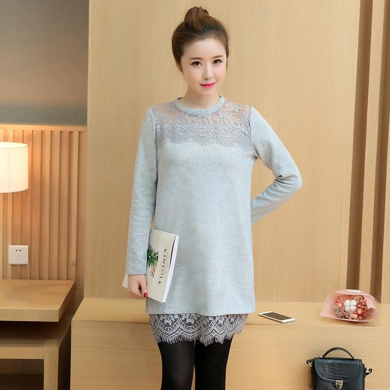 Buy Korean Spring Maternity Dress Lace Stitching Dress Trend Large Size ...