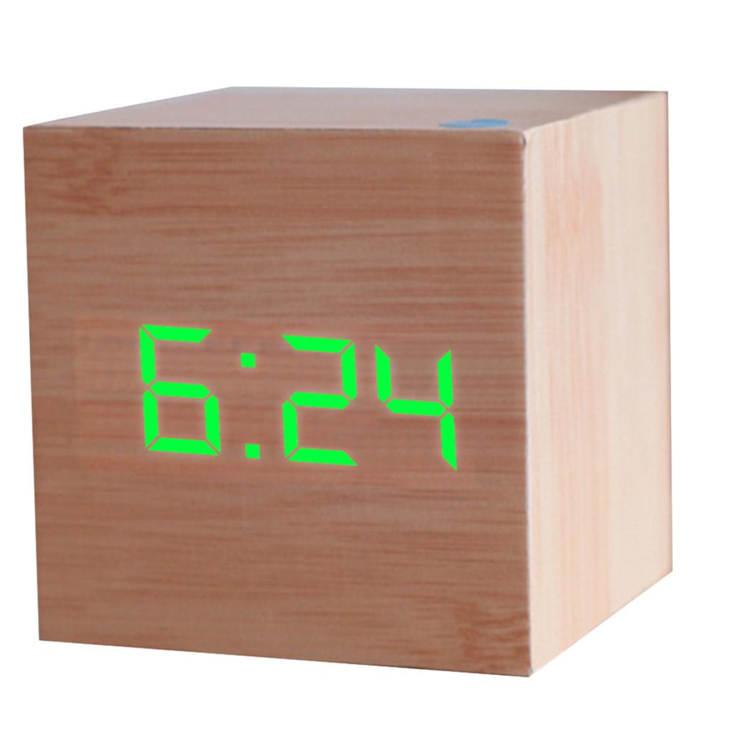 Buy Cube wooden LED Alarm Clock Temperature Sounds Control electronic ...