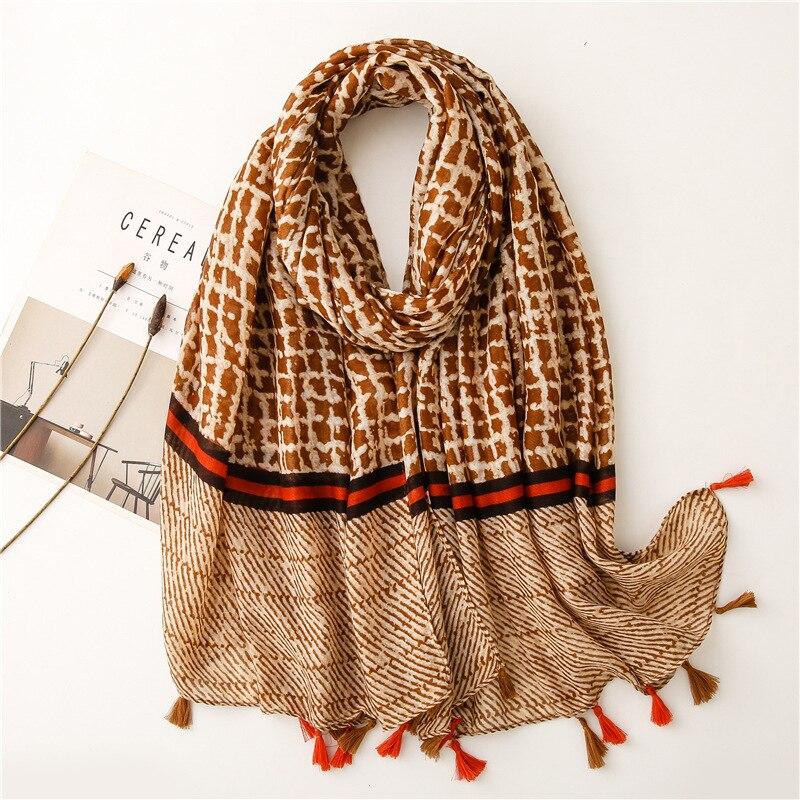 Buy 2021 Fashion Autumn Women Viscose Scarf Bohemian Plaid Striped ...