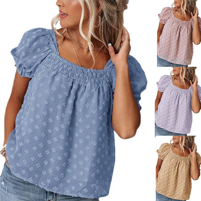 Buy Summer Women's Lace Blouse Ruffles Short Sleeve square-neck T ...