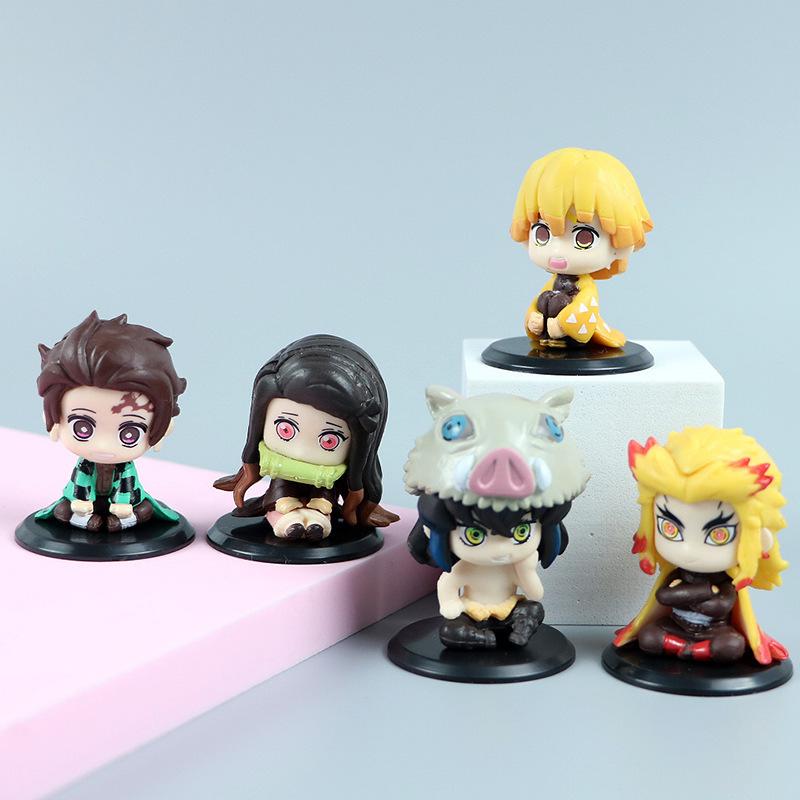 5 adet / set Q Sürüm Demon Slayer Araba Süsleri Kitamura Tanjiro Nezuko ...
