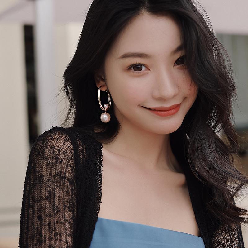 Vintage Charmming Korean Fashion Pearl Earrings For Women Hoop Ellipse ...