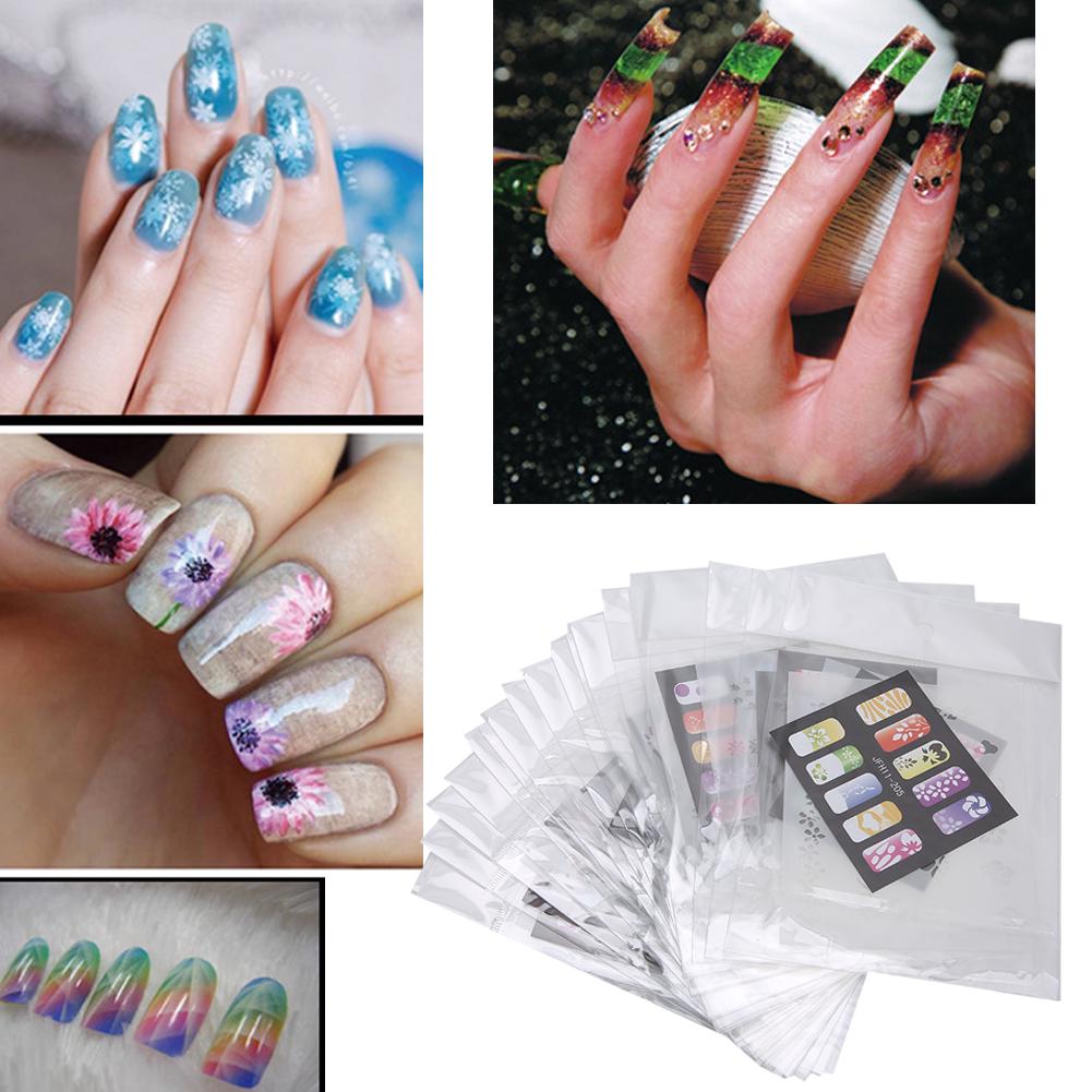 Buy 20pcs Nail Art Printing Template Stencil Reusable Nail Sticker DIY ...