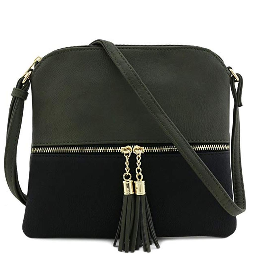 MISS Women Shoulder Bags Messenger Bag Leather Tassel Hit Color ...