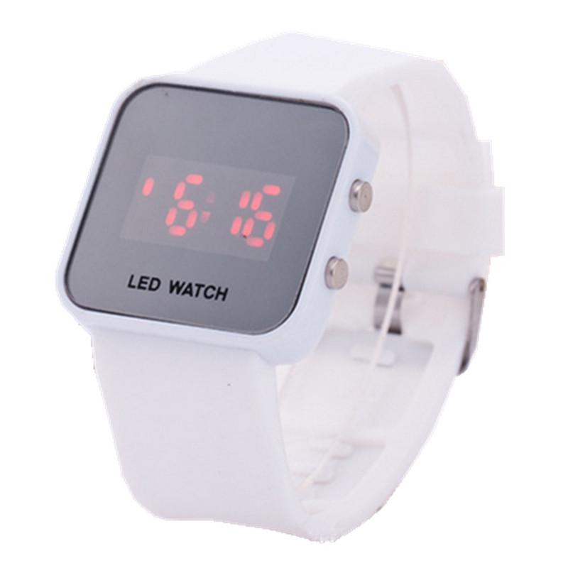 Buy Square Mirror Face Silicone Band Digital Watch Red LED Watches ...
