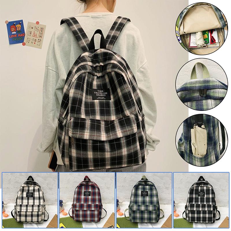 Buy Fashion Students Backpack Plaid School Bag Canvas Softback Campus ...
