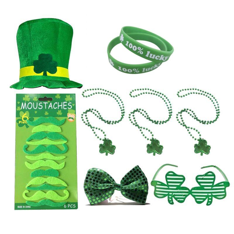 Cheap Saint Patricks Day Accessories Set Hat Shamrock Necklace Eyeglass ...
