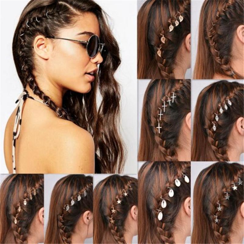5pcs Women Braid Plaits Shell Star Hand Leaves Cross Punk Hair Clip Pin ...
