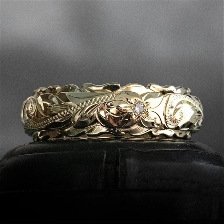 Buy 14k Gold Hand Engraved Wave Edge Ring Hawaiian Hand Engraved ...