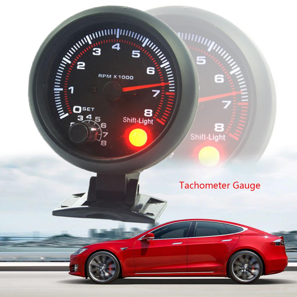 Buy 95mm/3.75" Car Tachometer Tacho Gauge Meter 0-8000 RPM With Red LED ...