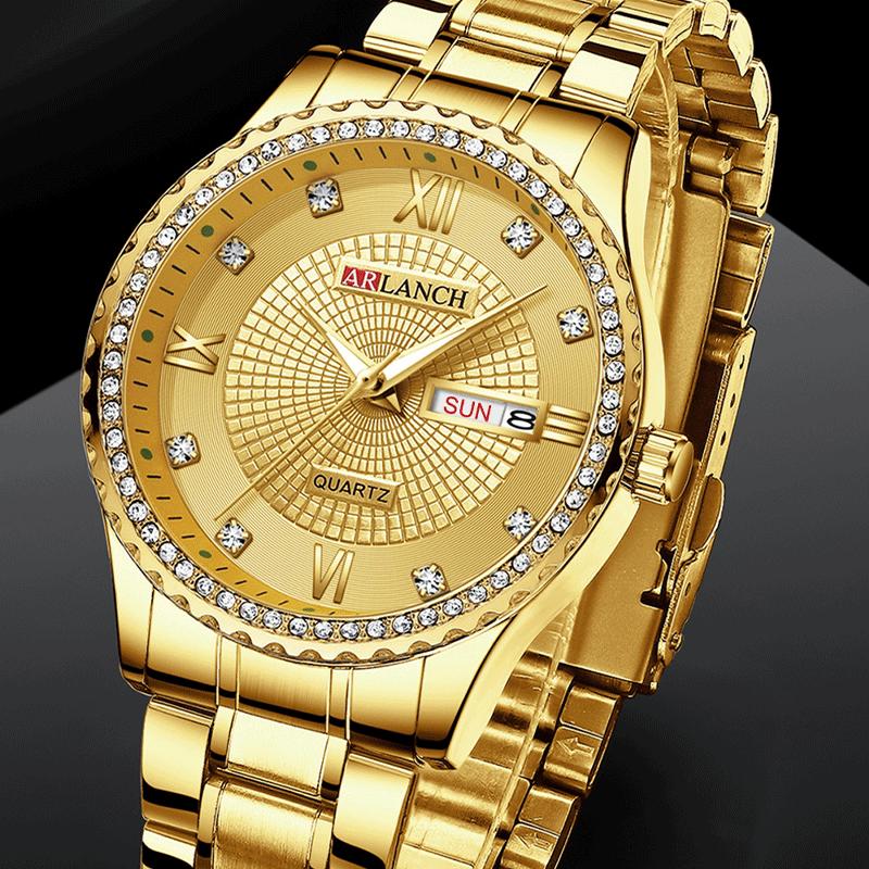 Buy ARLANCH Fashion Diamond Men Watches Top Brand Luxury Gold Black ...