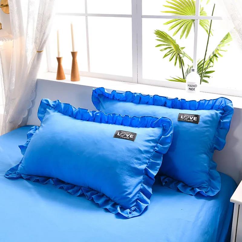 Cheap A Pair Of Pillowcases Solid Color Washed Cotton Pillow Case Lotus ...