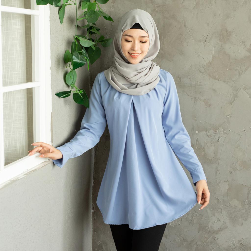 Buy Muslim Women's Solid Color Tops Retro Long Sleeve Puff Sleeve ...
