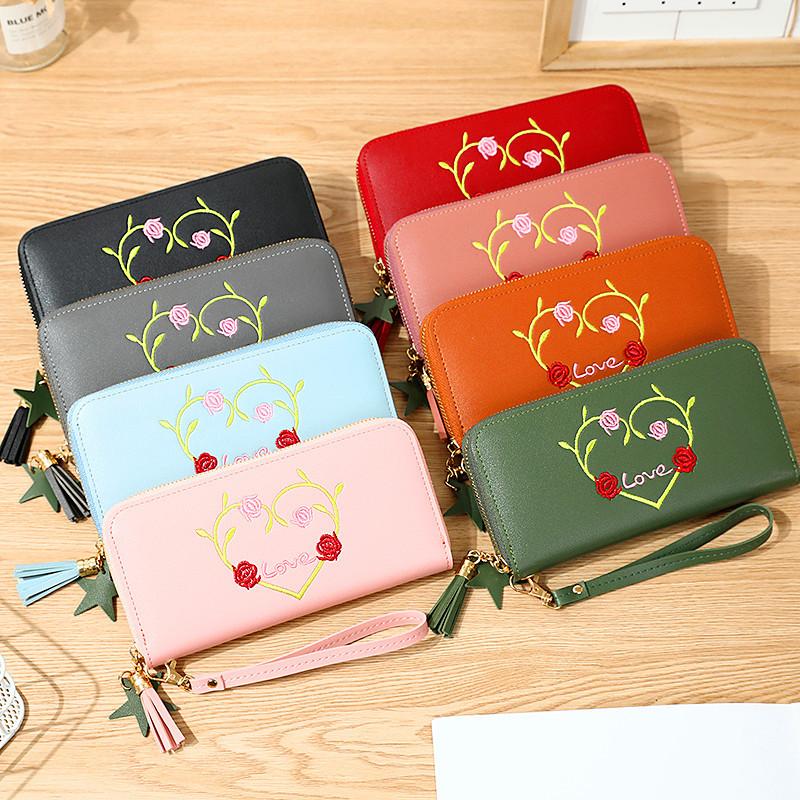 Buy Heart Embroidered Wallet Ladies Long Zipper Clutch Large Capacity ...