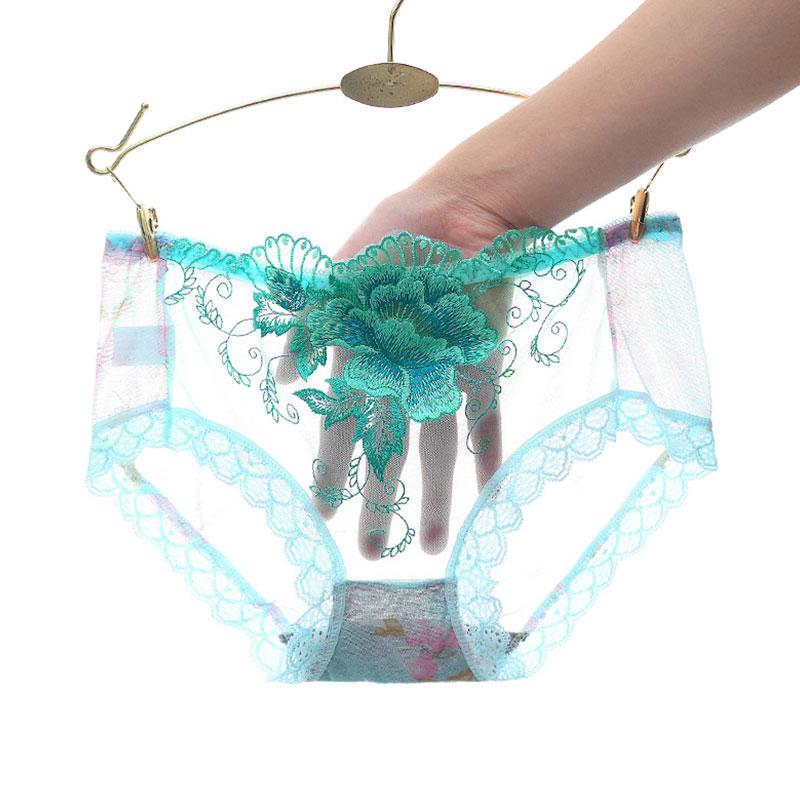 Buy Women's Low-Waist Mesh Briefs Transparent Knickers Embroidered ...