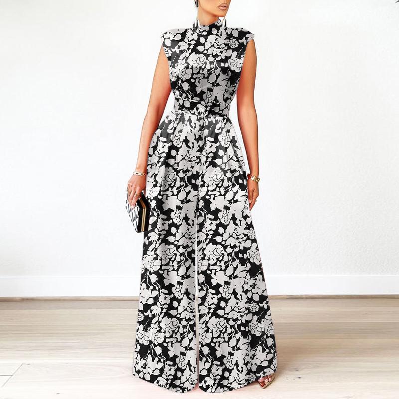 Cheap ZANZEA Spring Women Collect Waist Wide Leg Printing Sleeveless Long Jumpsuit | Joom