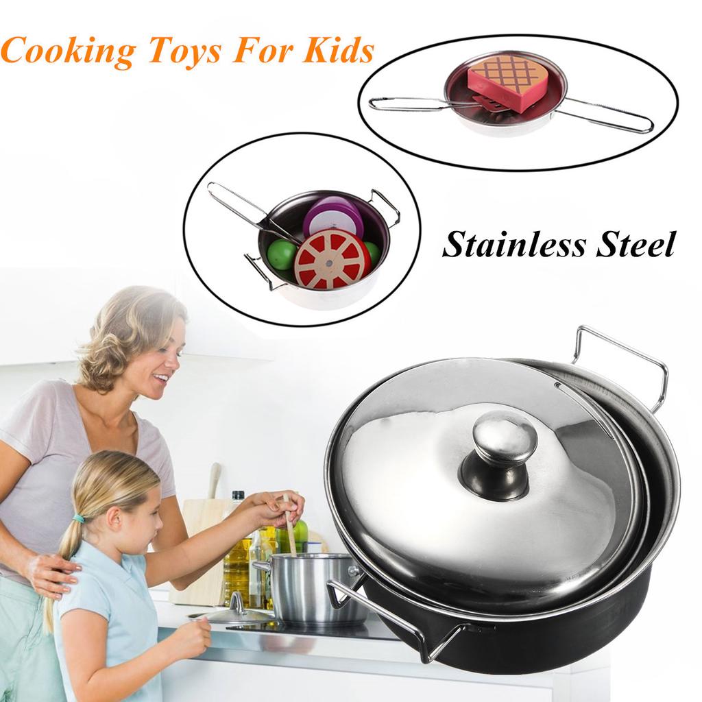 Buy 10pcs Kitchen Set Pot Cooking Toys Stainless Steel Children ...