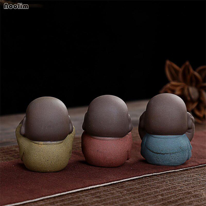 Buy 3PC Small Fat Monk Statue Ceramic Ornaments Buddha Statue Little ...
