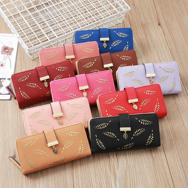 Buy Women's Leaves Hollow Coin Bag Simple Bow Coin Purse Zipper Wallet ...