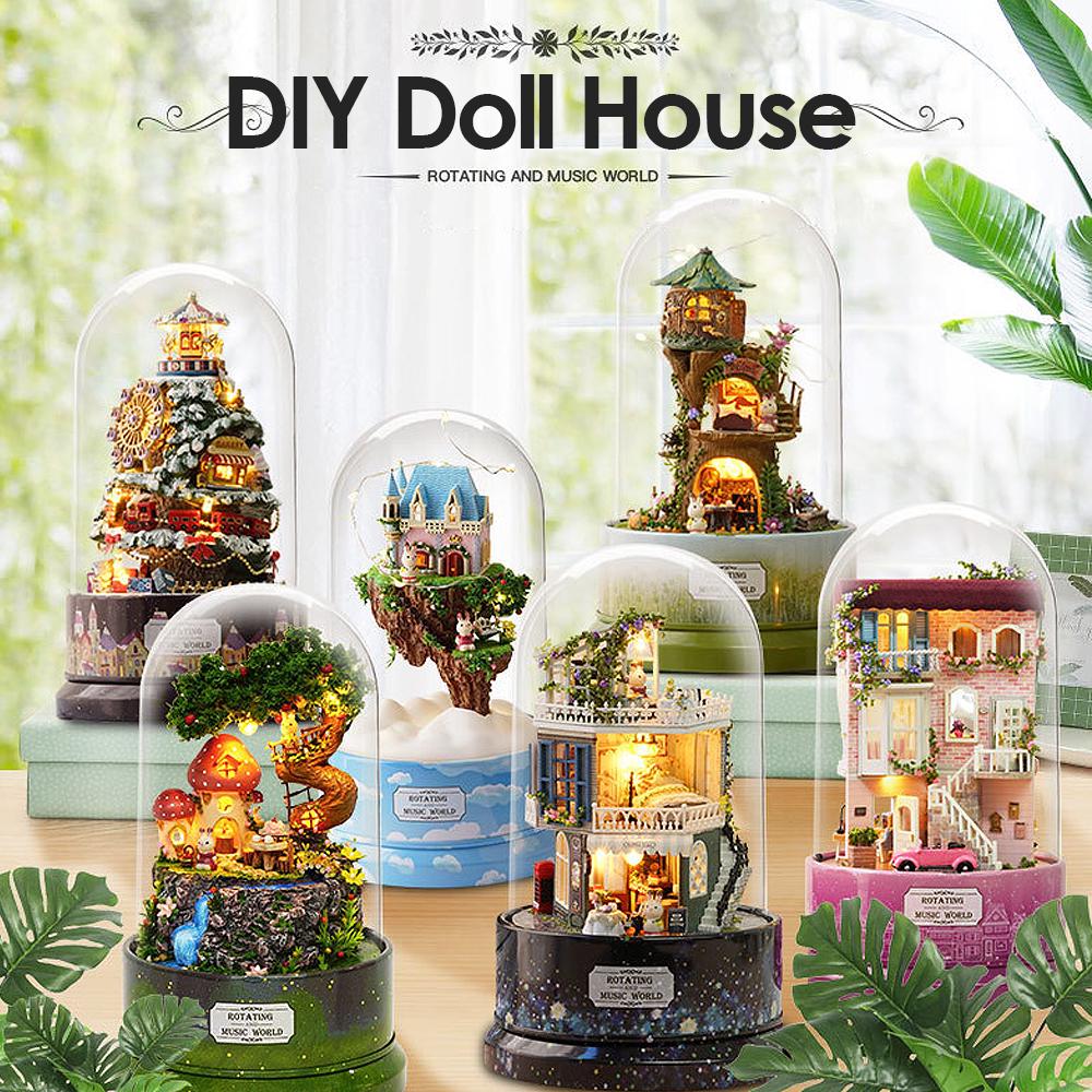 Buy DIY LED Doll House Miniature Rotating Musical Core Furnitures ...