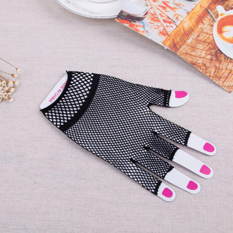 Buy Fishnet Wrist Length Short Half Finger Gloves Solid Color Clubwear ...