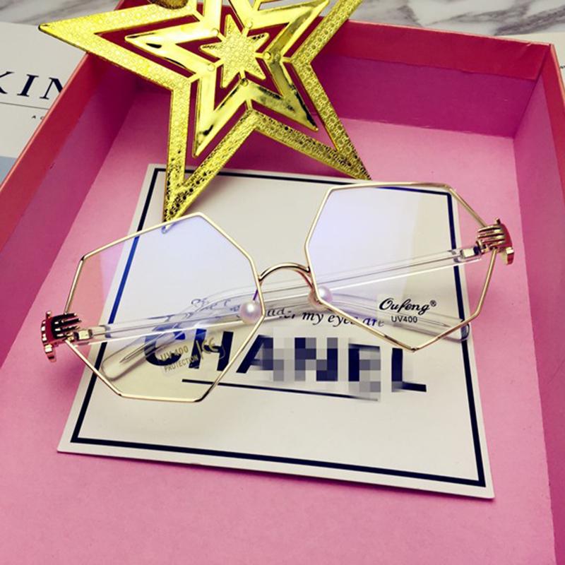 Buy Polygon Eyeglasses Palm Shape Glasses Vintage Hexagon Metal Frame ...